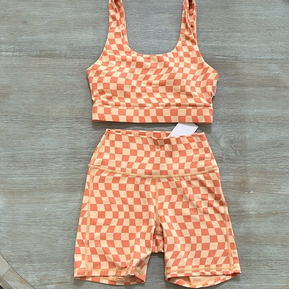 Wilo The Label | Shorts | Wilo Orange Checkerboard Print Crop Bra Top ...